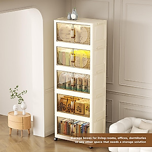 YUEXINKJ Plastic 4 Tier Storage Bins with Lids,Folding Storage Box with Doors and Wheels Stackable Storage Bins,Closet Organizers and Storage for Living Room,Office,Dorm