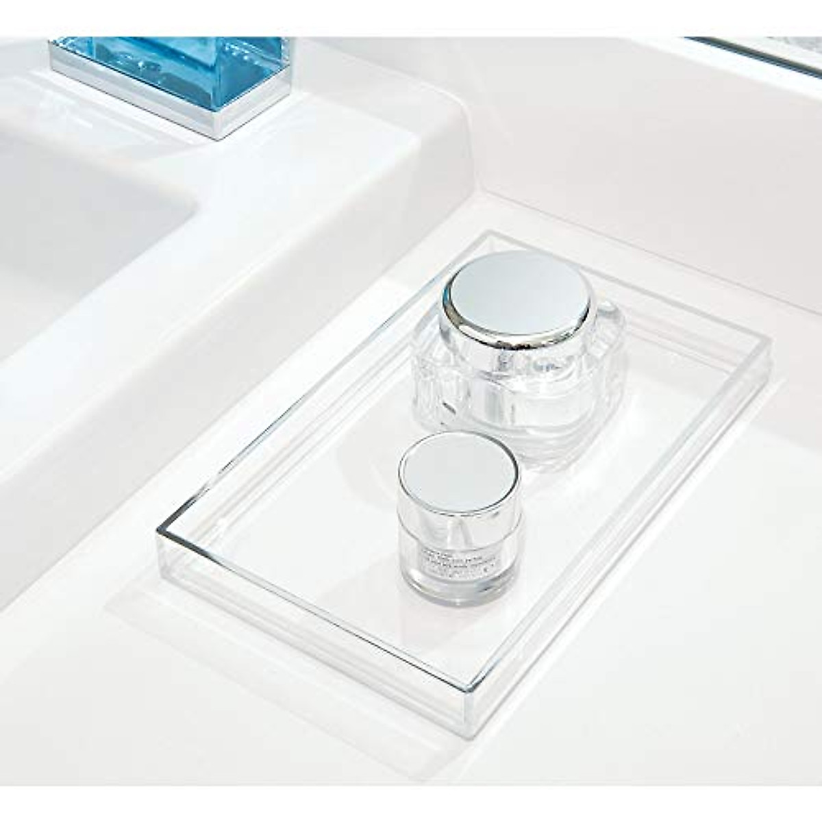 iDesign Bathroom Tray for Towels, Cosmetics and Accessories, The Clarity Collection – 8.68” x 5.34” x 0.95”, Brushed Silver