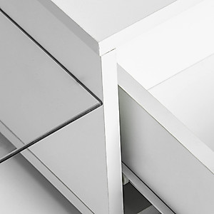 IKIFLY White Stand for 65+ inch TV, Modern LED TV Stand w/16 Colors&Remote Control Lights, High Glossy Cabinet w/Storage&2 Drawer, Entertainment Center for Living Room