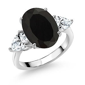 Gem Stone King 925 Sterling Silver Black Onyx and White Created Sapphire Ring For Women (7.00 Cttw, 14X10MM Oval and 7X5MM Pear Shape, Gemstone December Birthstone, Available In Size 5, 6, 7, 8, 9)