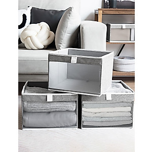StorageWorks Closet Storage Bins, Large Storage Baskets with Clear Window and Handles, Fabric Organizer for Clothes, Foldable Cube for Shelves, Gray, 3 Pack