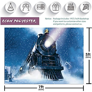 TURKIO Fabric Winter Night Train Photography Backdrop No Wrinkles Wonderland Railway Polar Express Background Snowflake Portrait Photobooth Banner Party Decor Photo Studio Props 7x5ft