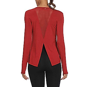 Mippo Long Sleeve Wokout Shirts for Women Yoga Tops Tie Back Tank Tops Thumb Hole Shirts Backless Tops Gym Sweater Workout Clothes Sports Active Exercise Wear for Women 2022 Red L