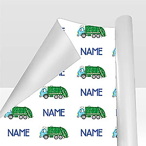 TYYMNDWP Personalized Wrapping Paper with Name Garbage Truck Wrapping Paper for Birthday Boy Christmas Valentine's Day Wedding Holiday Gift Wrap Funny Wrapping Paper Roll 58"x 23"