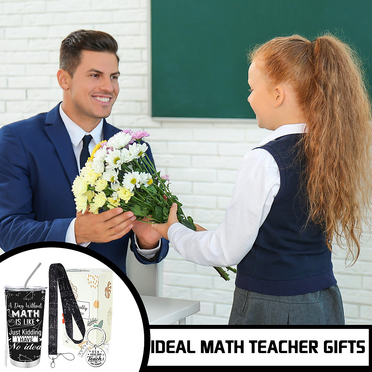 Keluna Math Teacher Appreciation Gifts - 3Pcs Math Teacher Gift Set, 20oz Tumbler with Lid Straw, Lanyards for ID Badges and Keychain, Math Teachers Thank You Appreciation Birthday Christimas Gifts