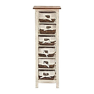 Deco 79 Wood 6 Baskets and 2 Doors Storage Unit, 16" x 11" x 50", White