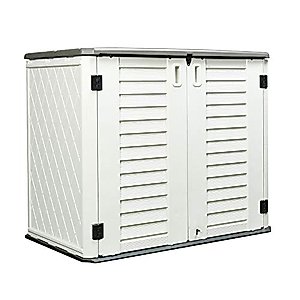 ADDOK Horizontal Storage Shed Weather Resistance, Large Outdoor Storage Cabinet Lockable, Thick HDEP Plastic Storage Unit for Backyards, Patio, Garden（27 Cu. ft/Ivory White