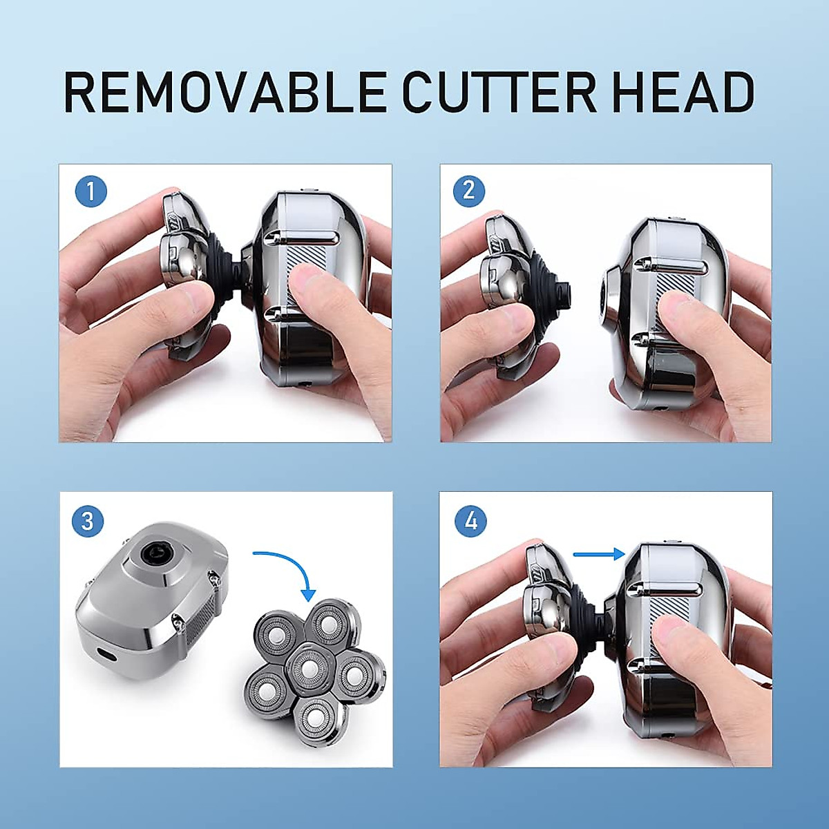 Bald Head Shavers for Men - 4 in 1 Electric Razor for Bald Men Wet and Dry, Floating Cordless USB Rechargeable Rotary Shaver Grooming Kit Beard Trimmer Waterproof Fast Charging with LED Display