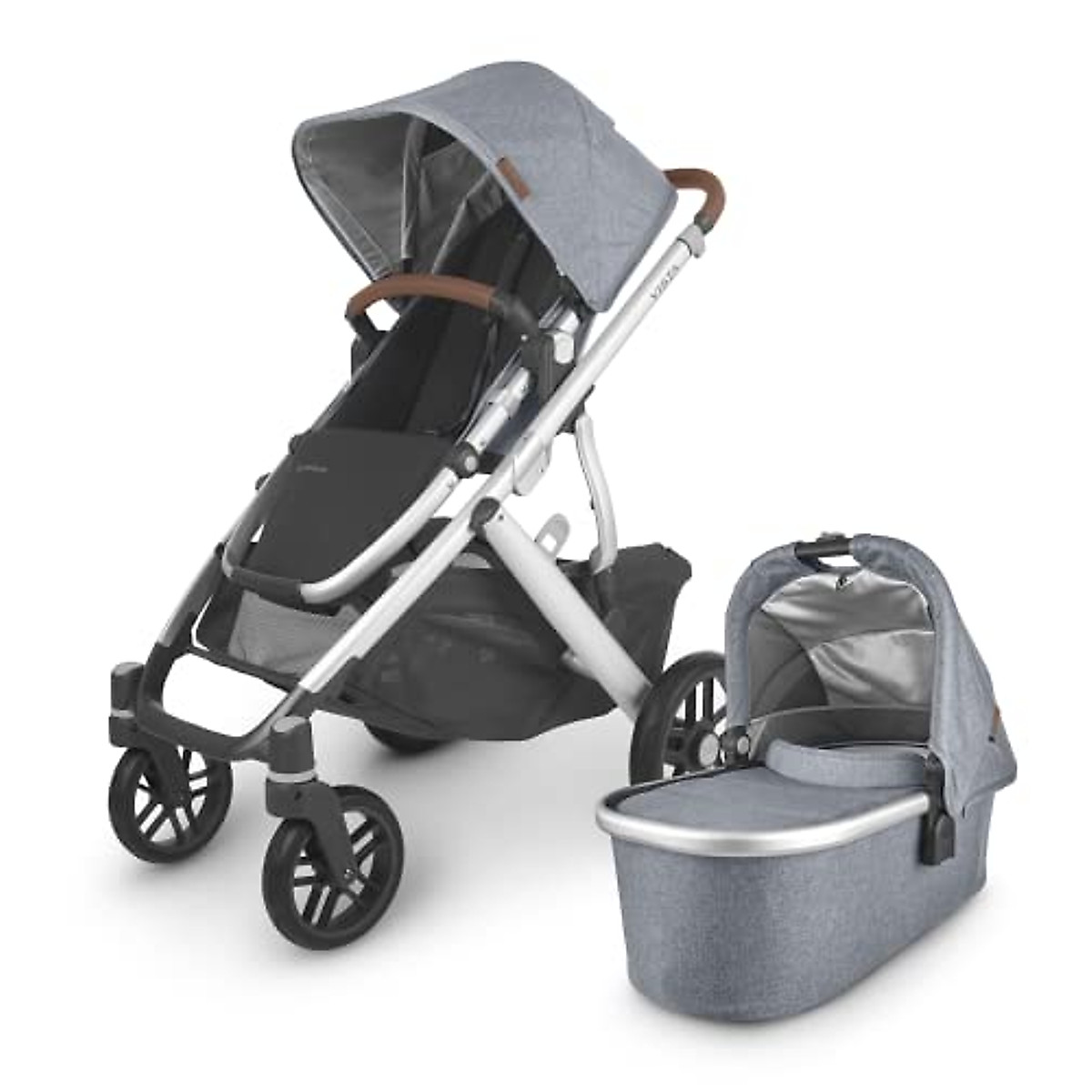 Vista V2 Stroller - Gregory (Blue Melange/Silver/Saddle Leather)+ MESA V2 Infant Car Seat - Jake (Charcoal)