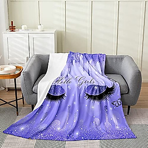 Erosebridal Gradient Eyelash Throw Blanket 40x50 Inch,Gradient Blue Starry Sky Fleece Blanket for Youth,Chic Bling Bling Lash Flannel Blanket Sofa Bed Couch Decor,Butterflies Fluid Ink Bed Blanket