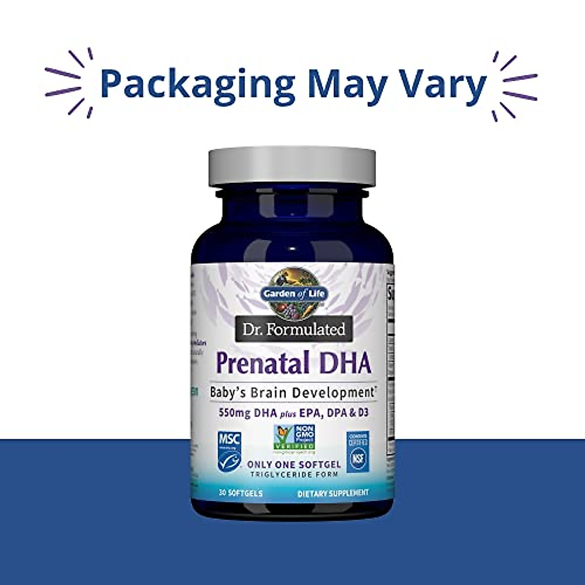 Garden of Life Dr. Formulated Prenatal DHA Fish Oil - 550mg DHA & DPA in Triglyceride Form 100% DV Vitamin D3, Single Source, Mercury Free Omega 3 DHA Supplements for Women's Health, 30 Softgels
