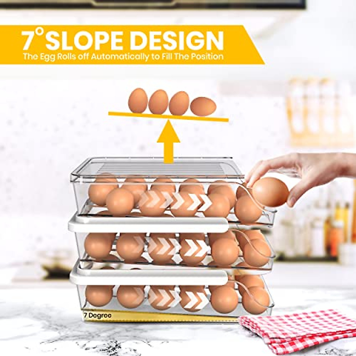 Utopia Kitchen Rolling Egg Container for Refrigerator with Lid - Pack of 2 Stackable Plastic Egg Holder for Refrigerator - Terrazo Egg Tray for Refrigerator or Fridge Organizer
