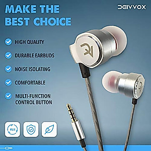DEIVVOX D0218 Wired Earbuds with Microphone in Ear Headphones - Volume Control Mic - Balanced Sound with Extra Bass - Earphones Noise Isolating - Headset for Cell Phones Samsung Sony LG - Jack 3.5 mm