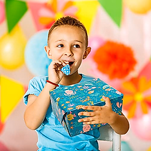 NEPOG Ocean Themed Birthday Wrapping Paper for Kids Girls Boys, 6 Sheets Under the Water Animal Coastal Design Gift Paper, 20 x 28 inch Per Sheet Folded Flat Birthday Paper for Birthday Baby Shower