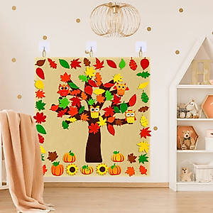 Winlyn Fall Tree of Thanks Craft Kit Fall Felt Bulletin Board Set Felt Fall Tree Board with 81 PCS Detachable Autumn Leaf Pumpkin Owl Sunflower Ornaments for Kids Classroom Craft Thanksgiving Activity