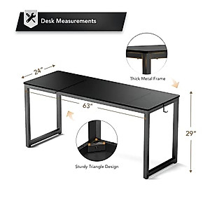 SANODESK Office Computer Desk 63 inch Study Writing Table Desk for Home Office, Gaming Computer Desk with Headphone Hook, Modern Simple Style, Black