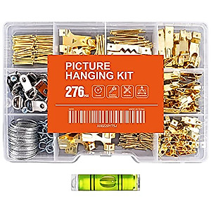 Hongway 276pcs Picture Hanging Kit, Picture Hanger Assortment, Heavy Duty Frame Hooks with Nails, Hanging Wire, Screw Eyes, D Ring and Sawtooth Hardware for Frames Mounting