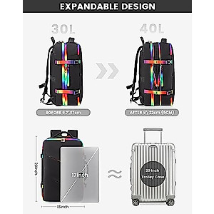 LOVEVOOK Travel Backpack for Men & Women, 40L Carry On Backpack Flight Approved, Expandable Anti-Theft Waterproof Backpack, Personal Item Bag with Laptop Compartment, USB Port, Black