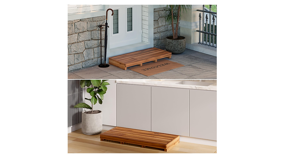 TINAMO Acacia Wood Step Stool for Elderly & All Ages - 550 lbs Support