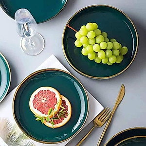 TAKESH Dinner Plates Gold Edging Green Porcelain Plates Food Dinner Set Dishes Soup Ceramic Plates
