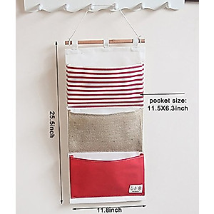 TopAAA Fish Extender Hanger Linen Cotton Fabric Wall Door Hanging Organizer Hanging Storage Bag 3 Pockets (Red)