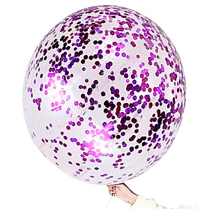 Purple Confetti Balloons, 36 Inch 6 Pcs Jumbo Latex Purple Glitter Confetti Party Balloons for Halloween/Carnival Decoration/Graduation/Anniversary Decoration Supplies