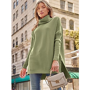 LILLUSORY Oversized Turtleneck Pullover Sweaters Womens 2024 Long Tunic Sweater Winter Trendy Casual Poncho Cowl Neck Cute Tops Dress Fall Fashion Clothes Outfits Clothing Light Green