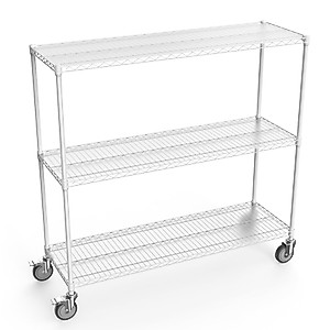 White 3 Tier NSF Metal Shelf Wire Shelving Unit, 18"D x 48"L x 54"H - 3000lbs Heavy Duty Adjustable Wire Rack with 5in Wheels and Shelf Liners for Garage Kitchen Office Garage Utility Storage Rack