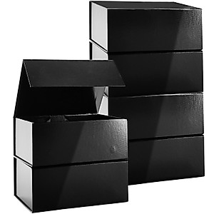 6 Pack Magnetic Gift Boxes with Lids, 9.5 x 7 x 4 Inches for Birthday, Wedding, Groomsman and Bridesmaid Proposal Box (Gloss Black)