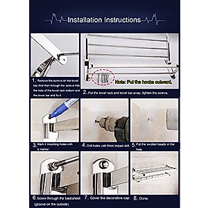 Candora Wall Mounted Shelf Towel Rack 100% 304 Stainless Steel Towel Shelf Towel Holder with 9 Hooks (24in/60cm, A #)