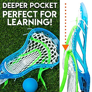 Franklin Sports Kids Mini Lacrosse Stick + Ball Set - Venom Youth Plastic Lacrosse Stick for Beginners - Perfect Set for Kids + Toddlers - Blue, 34"