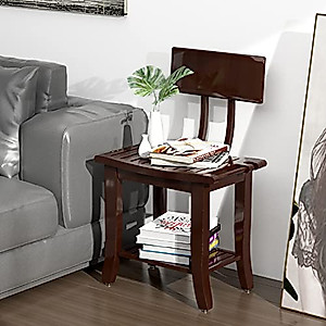 ETECHMART Bamboo Shower Bench with Back and Soap Dish, 2-Tier Shower Chair Bath Seat with Handle for Bathroom Bathtub Elderly Disabled, Waterproof Wood Spa Stool for Inside Shower Legs Shaving, Walnut