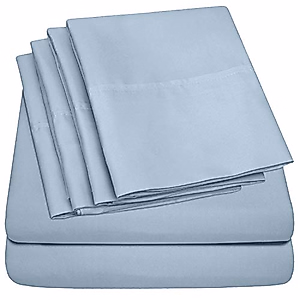 Queen Sheets Blue Misty - 6 Piece 1500 Supreme Collection Fine Brushed Microfiber Deep Pocket Queen Sheet Set Bedding - 2 Extra Pillow Cases, Great Value, Queen, Blue Misty