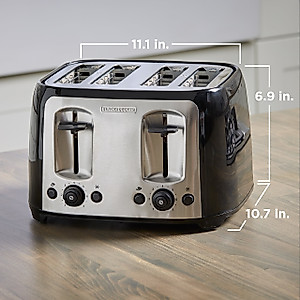 BLACK+DECKER 4-Slice Toaster, TR1478BD, Extra Wide Slots, 7 Shade Settings, 1400 Watts, Frozen and Bagel Buttons