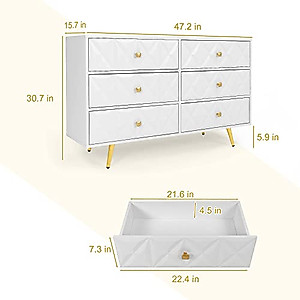 EazeHome White Dresser, 6 Drawers Dresser with Wide Double Drawer, Chest of Drawers Large Storage Cabinet for Bedroom, Living Room, Entryway, Hallway