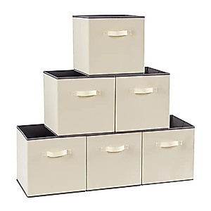 Lifewit Collapsible Storage Cubes 11 Inch Foldable Fabric Bins Multi-color Organizers Decorative Organizing Baskets for Shelves for Closet, Utility Room, Storage Room Set of 6 Beige