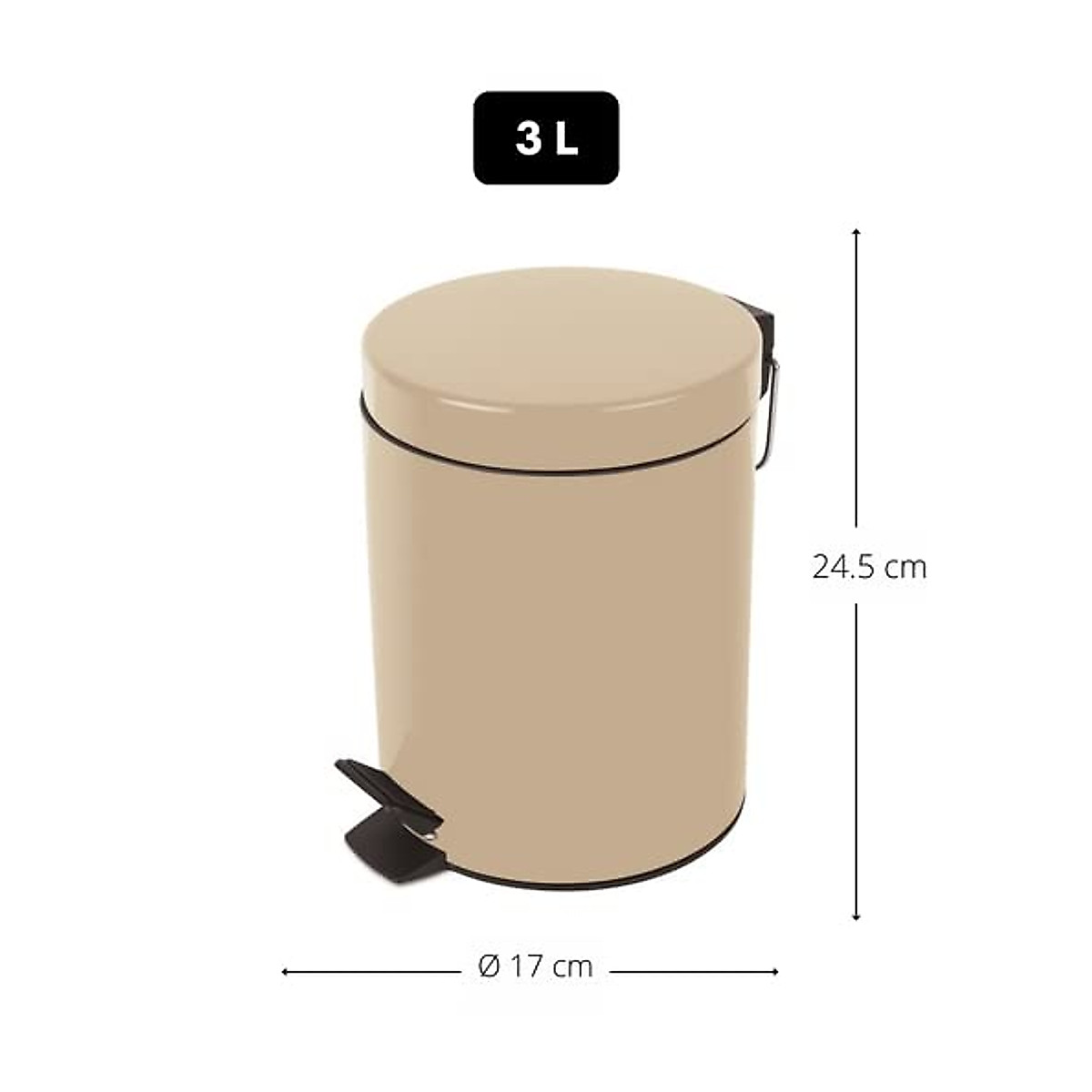 Spirella Cosmetic Bin Sydney Beige Trash Bin Pedal Bin - 3 litres - with Removable Inner bin