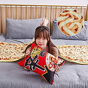 Soft Blanket Throw Kawaii Pillow Simulation Instant Noodles Shape Pillow Funny Realistic Food Round Blanket Throw Blanket for Adults&Kids
