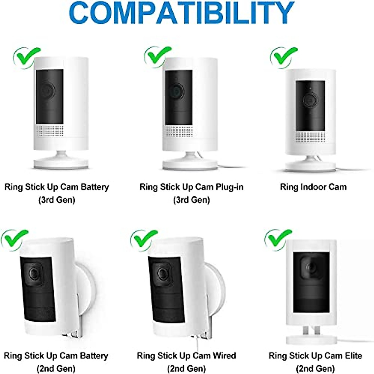 Wall Mount Compatible with Ring Indoor Cam & Ring Stick Up Cam, 360 Degree Adjustable Mount Bracket for Ring Camera Outdoor Indoor Security Camera System(4Pack)