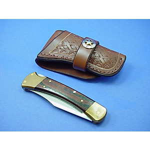 Custom Leather Sheath Made To Fit A Buck 110 or Similar Size Knife. Light Brown Western Style Sheath With Star Concho.
