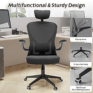 SICHY AGE Ergonomic Chair with Headrest Big and Tall Office Chair Computer Chair Desk Chair Adjustable Headrest Lumbar Support 450 lbs Heavy Duty Office Chair with Metal Base Black