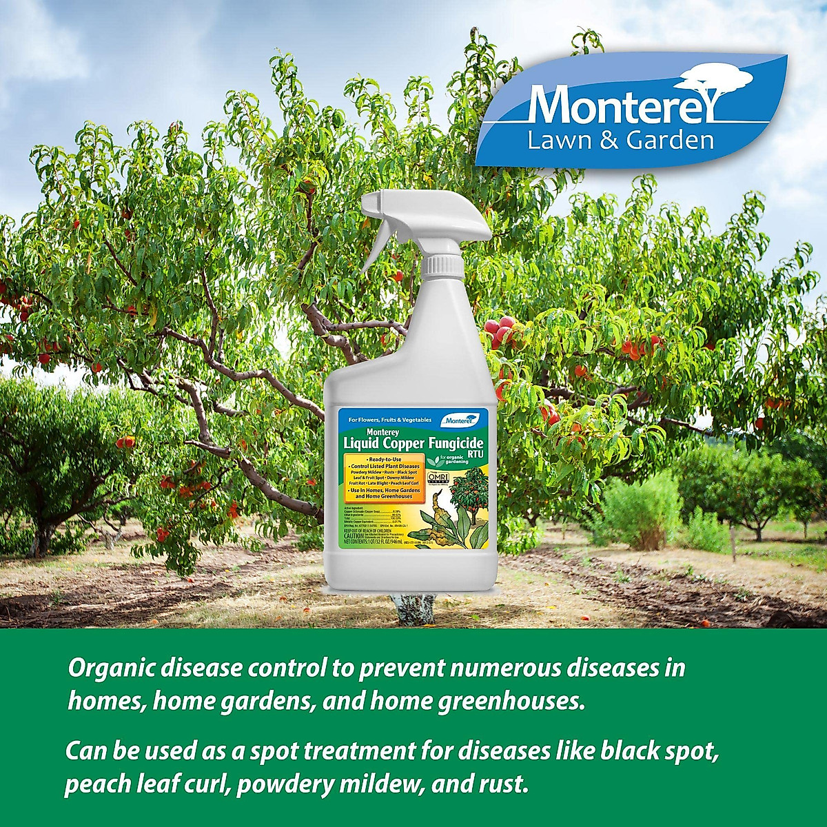 Monterey Liquid Copper Fungicide RTU - Organic Gardening Fungicide for Flowers, Fruits, & Vegetables - 32 oz