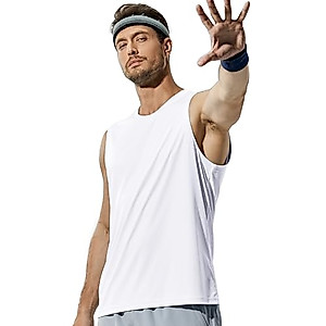 Haimont Sleeveless Shirts for Men Quick Dry Swim Muscle Tank Tops for Hiking Beach Running, White, S