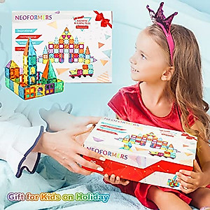 Neoformers Magnetic Tiles, 96 Pcs Magnetic 3D Building Blocks Educational Magnetic Tiles Puzzle Magnets Toys for Girls Boys Toddler Ages 3+