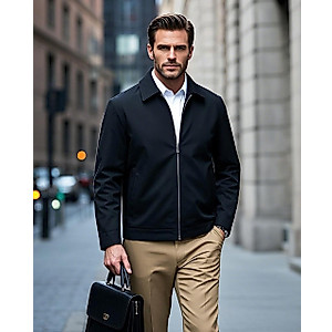 EKLENTSON Spring Jacket Men Casual Light Jacket Slim Fit Lightweight Windbreaker Jackets with Zip Pockets Black Large