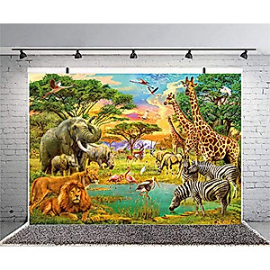 Sensfun 7x5ft Jungle Animal Photography Backdrop Summer Tropical Desert African Forest Safari Scenic Party Photo Background for Boys Birthday Party Table Decor Banner Children Photoshoot Props(WP140)