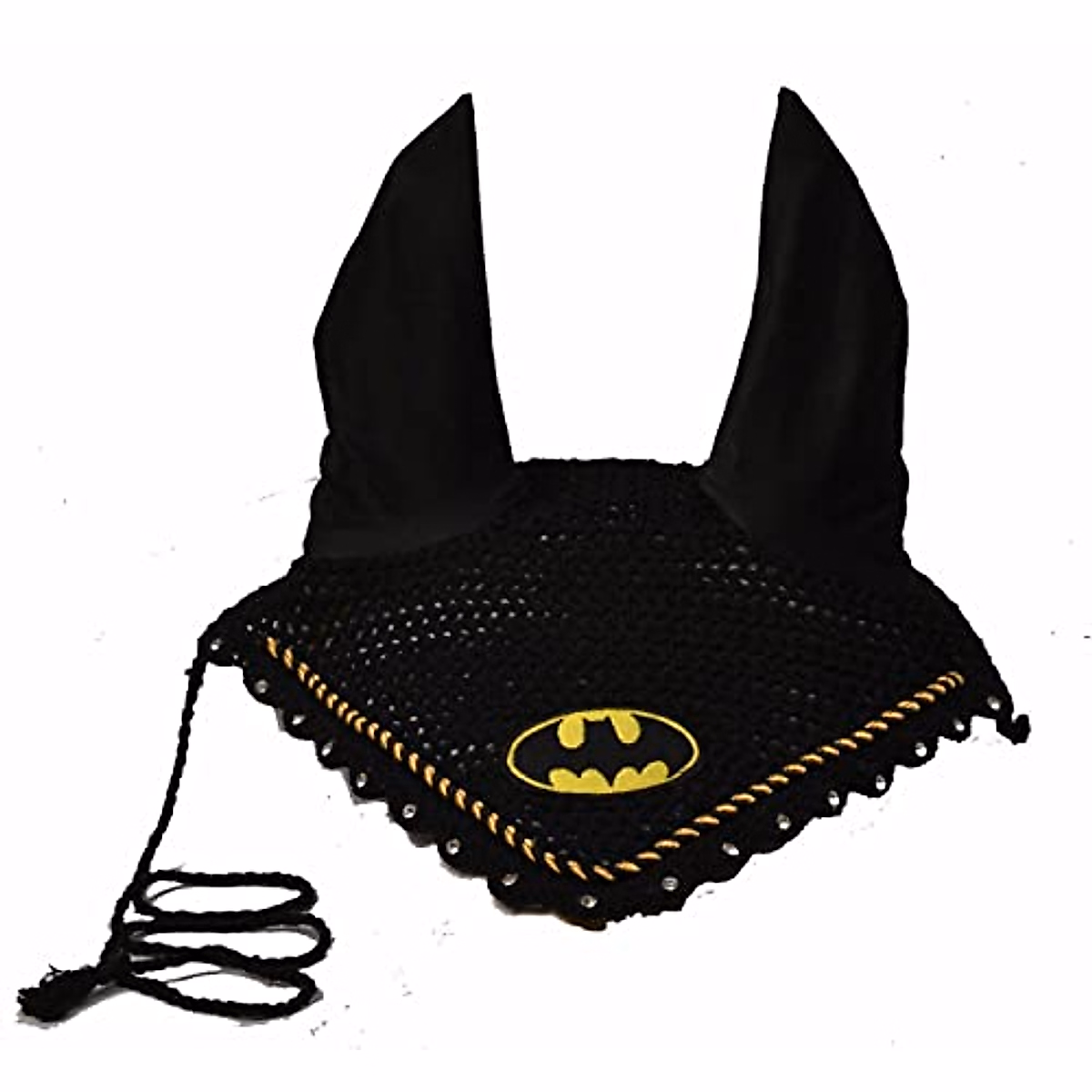 Bat Man Horse Fly Bonnet Ear Net Fly Veil Hood Mask Hand Made Crochet Cotton