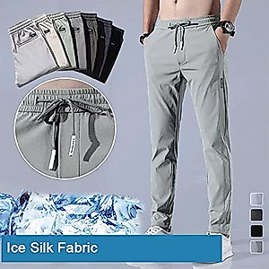 IUAIU Men‘s Fast Dry Stretch Pants, 2023 New Ice Silk Breathable Quick Dry Casual Hiking Joggers with Pockets (Black,Large)