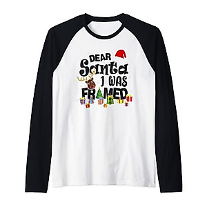 Dear Santa, I was Framed Funny Christmas Stocking Stuffer Raglan Baseball Tee