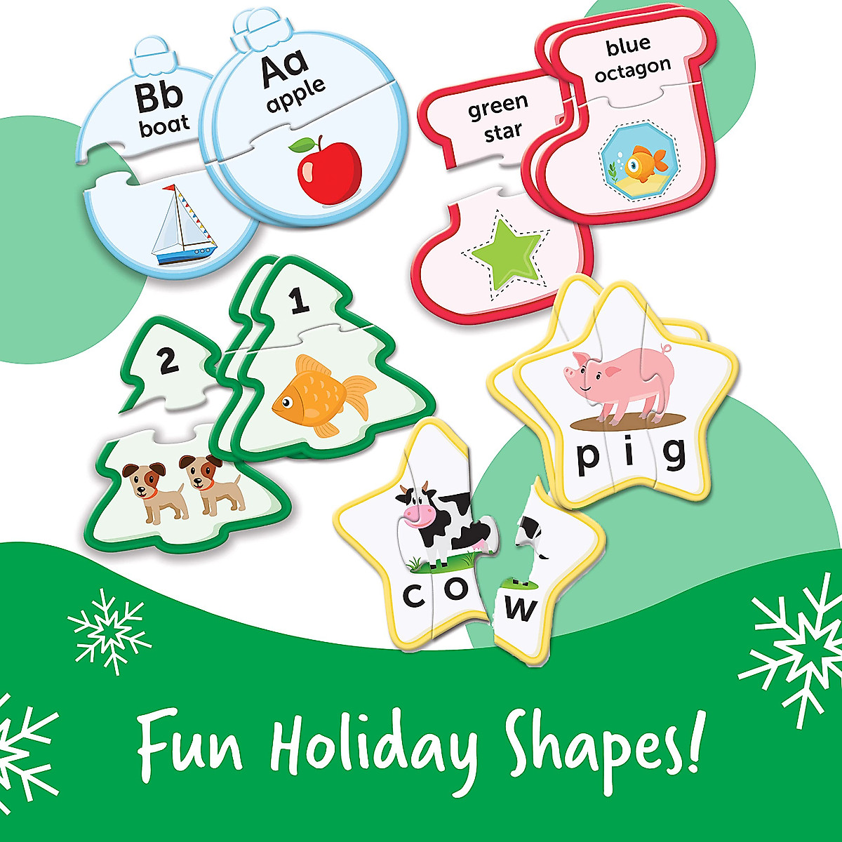 Learning Resources Holiday Preschool Puzzle Pack - Self-Correcting Puzzles, Christmas Preschool Toys, Educational Christmas Gifts , Christmas Gifts for Boys and Girls, Ages 3+